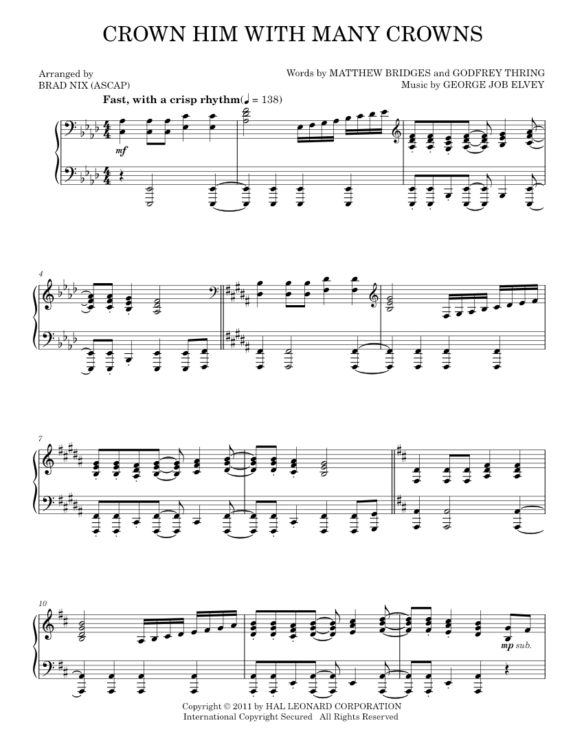 Crown Him With Many Crowns Sheet music for Piano by Matthew Bridges Official | MuseScore.com