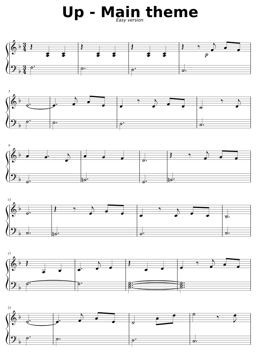 Married Life - Disney's Up Main Theme Late Beginner Sheet Music for ...