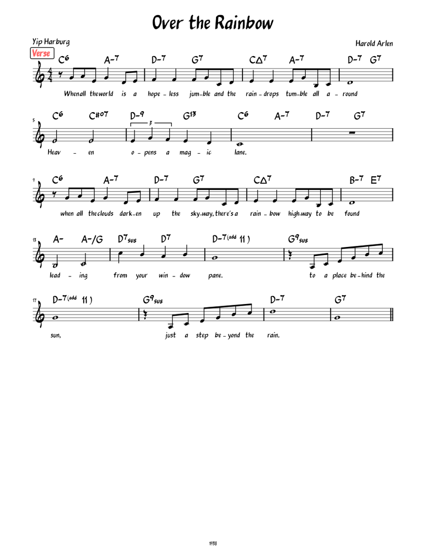 Over the Rainbow (Lead sheet with lyrics and verse ) Sheet music for ...