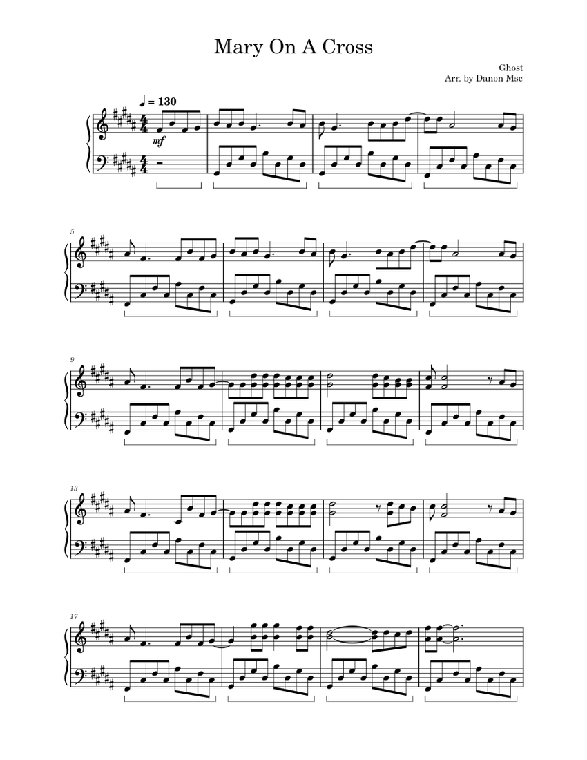 Mary On A Cross – Ghost (Full Piano Cover) Sheet music for Piano (Solo ...