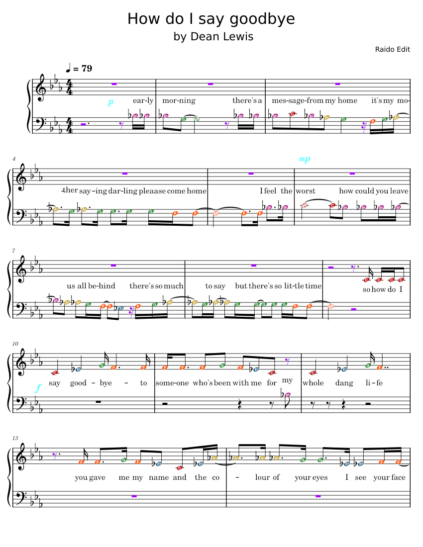 How Do I Say Goodbye – Dean Lewis How Do I Say Goodbye (Melody) – Dean Lewis Sheet music for ...