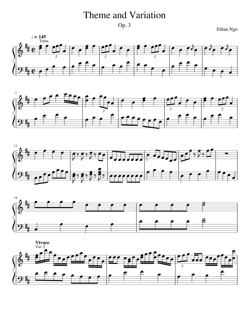 Theme_and_Variation Sheet music for Piano (Solo) | Musescore.com