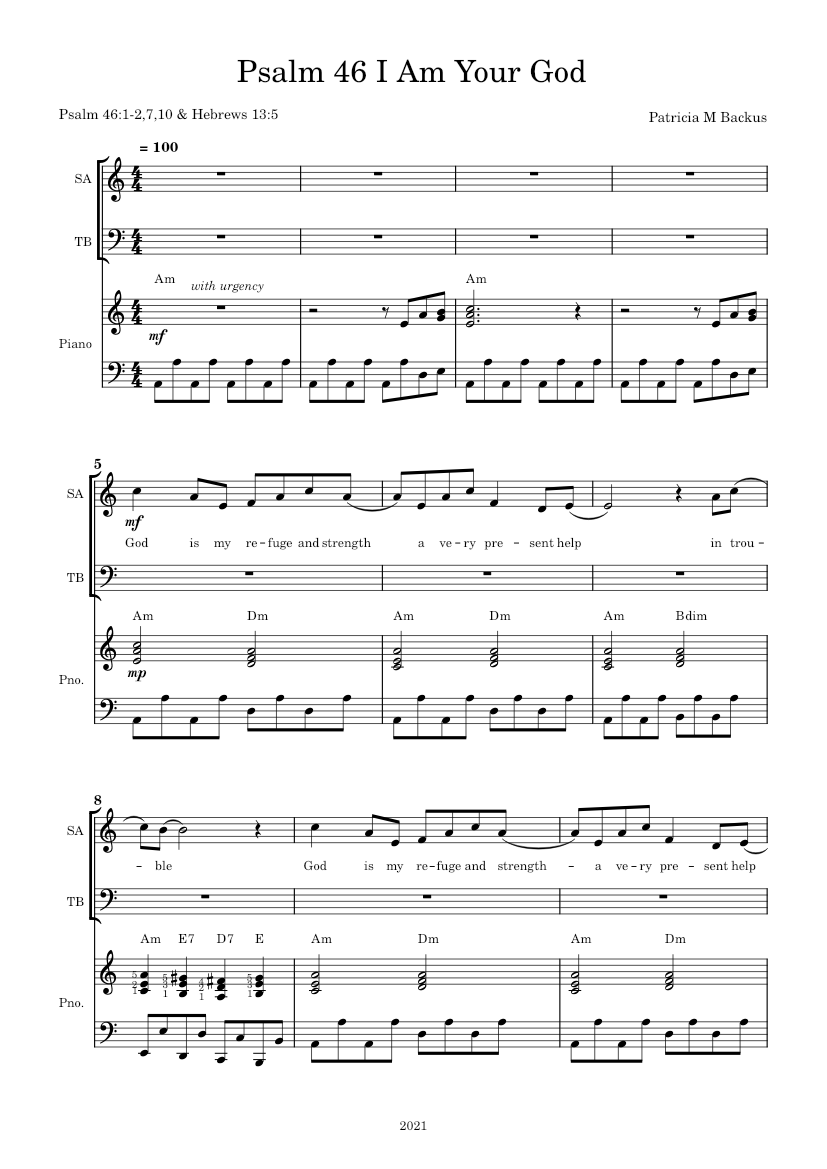 Psalm 46 I Am Your God - Patricia M Backus Sheet music for Piano ...