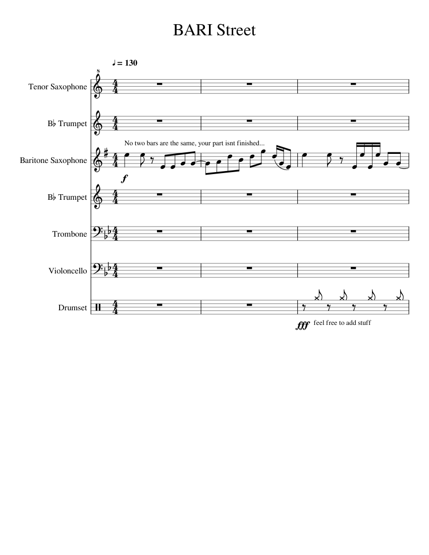 Blue Street for Jazz Ensemble Sheet music for Trombone, Saxophone tenor, Saxophone baritone ...