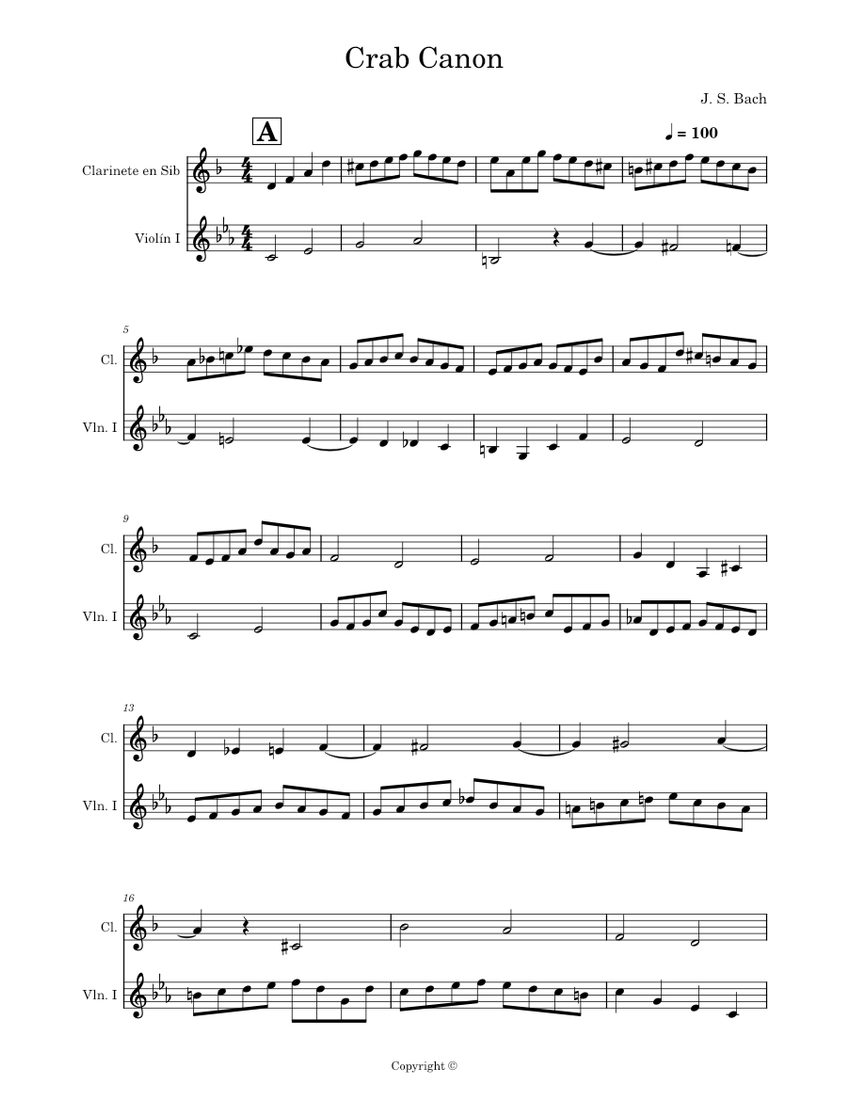 Crab Canon – Johann Sebastian Bach Sheet music for Violin, Clarinet ...