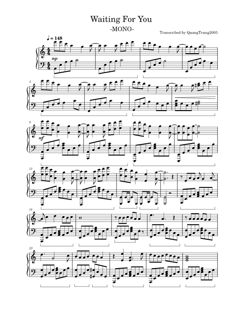 MONO - Waiting For You - piano tutorial