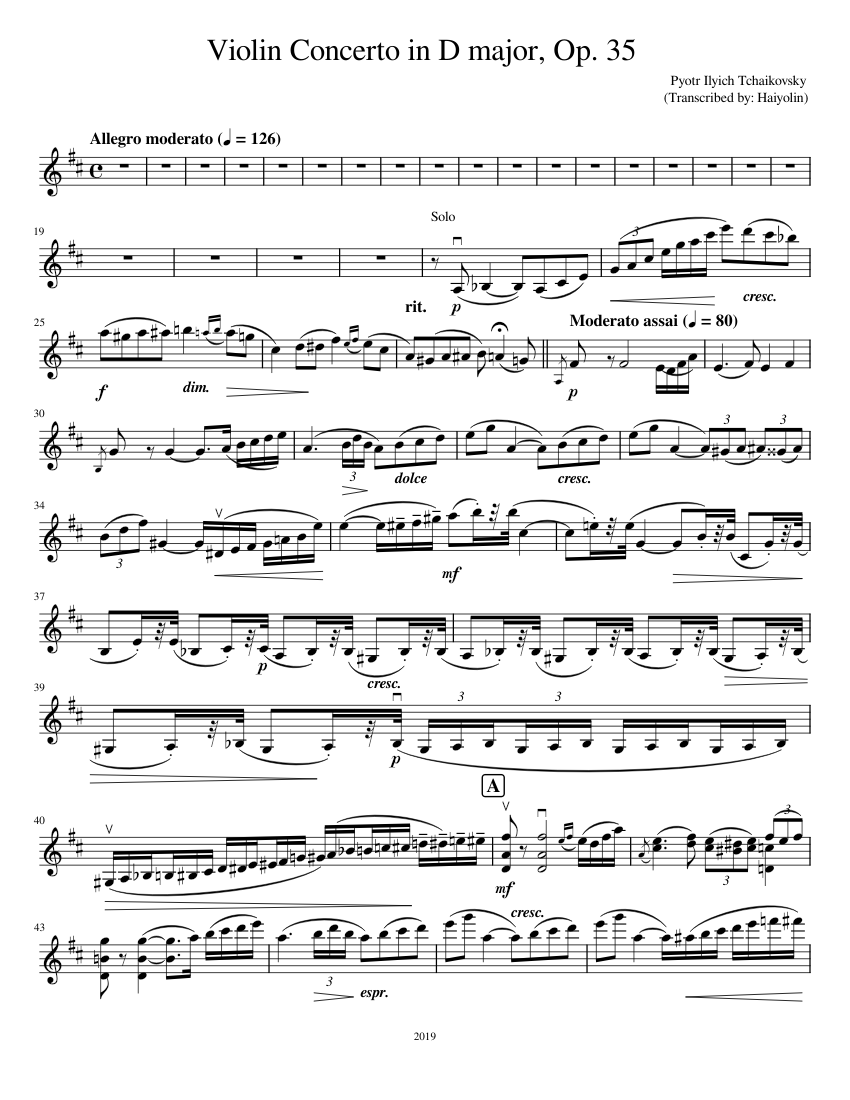 Violin Concerto, Op.35 – Pyotr Ilyich Tchaikovsky Sheet music for ...