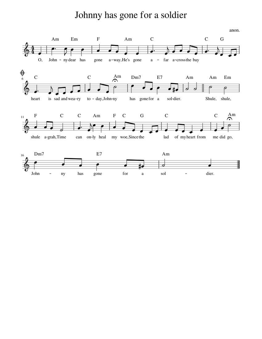 Johnny has gone for a soldier Sheet music for Piano (Solo) Easy ...