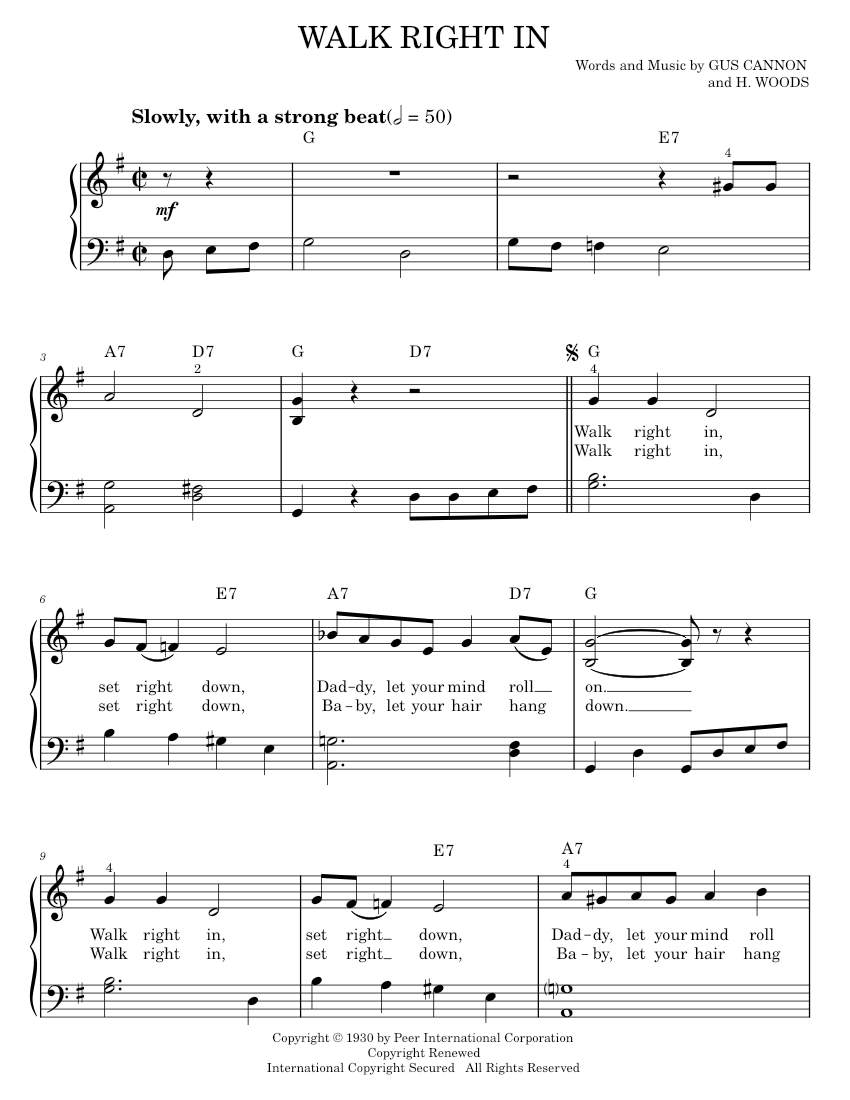 Play Official version of Walk right in sheet music by The Rooftop ...