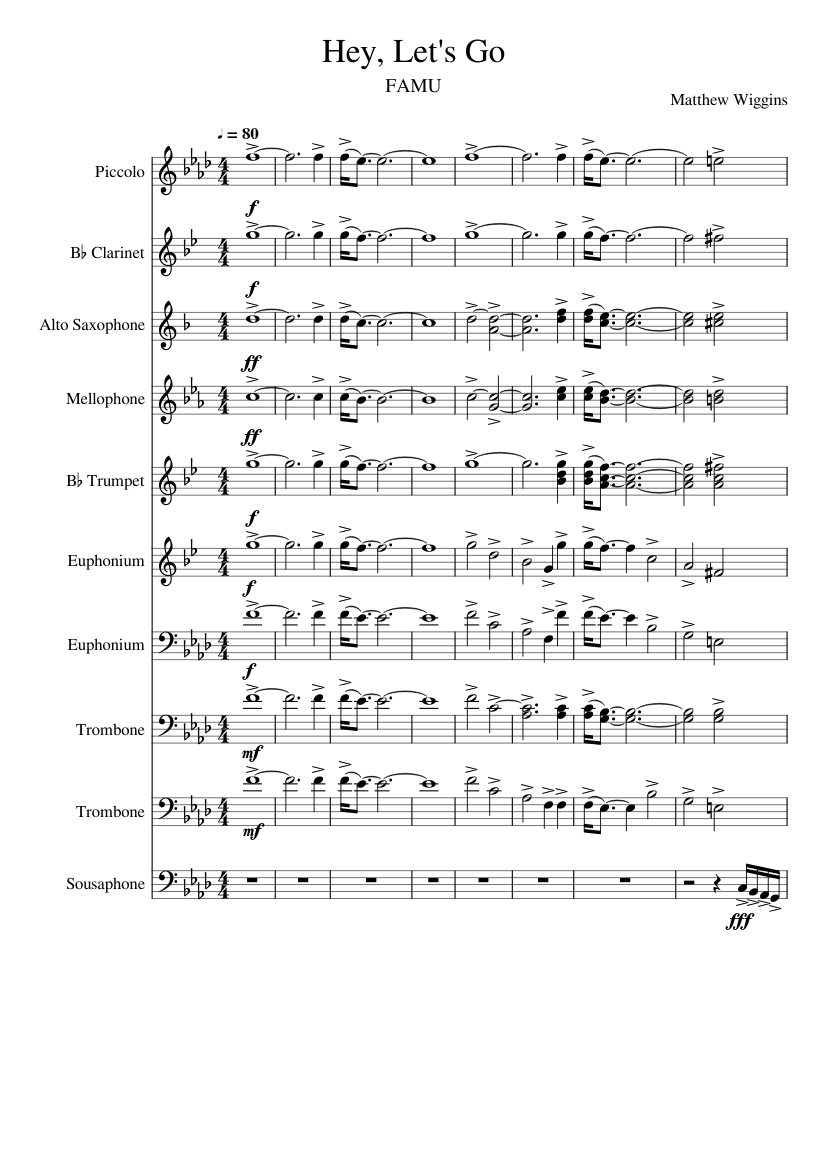 Hey, Let's Go Sheet music for Trombone, Euphonium, Mellophone, Flute piccolo & more instruments ...