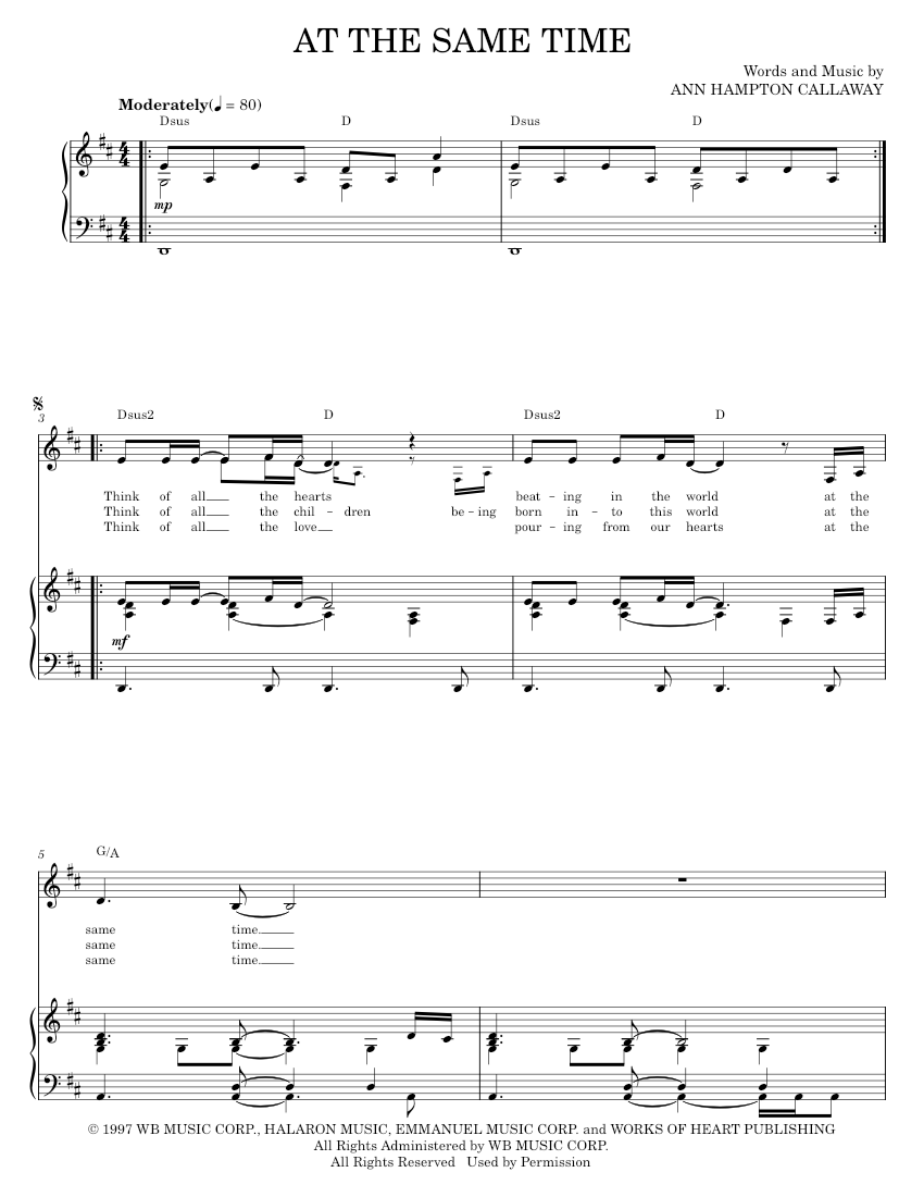 Play Official version of At The Same Time sheet music by Ann Hampton ...