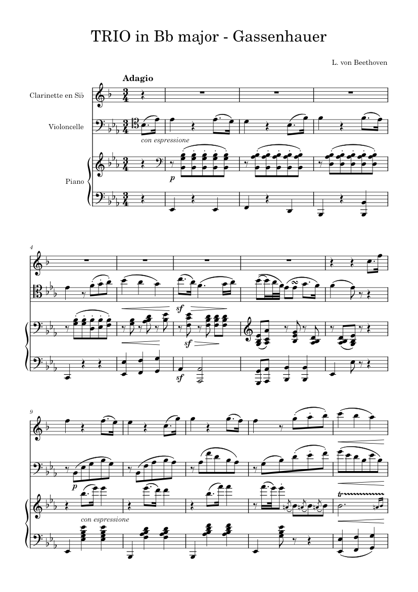 TRIO in Bb major, op. 11 'Gassenhauer ' by Ludwig van Beethoven Sheet music for Piano, Cello ...