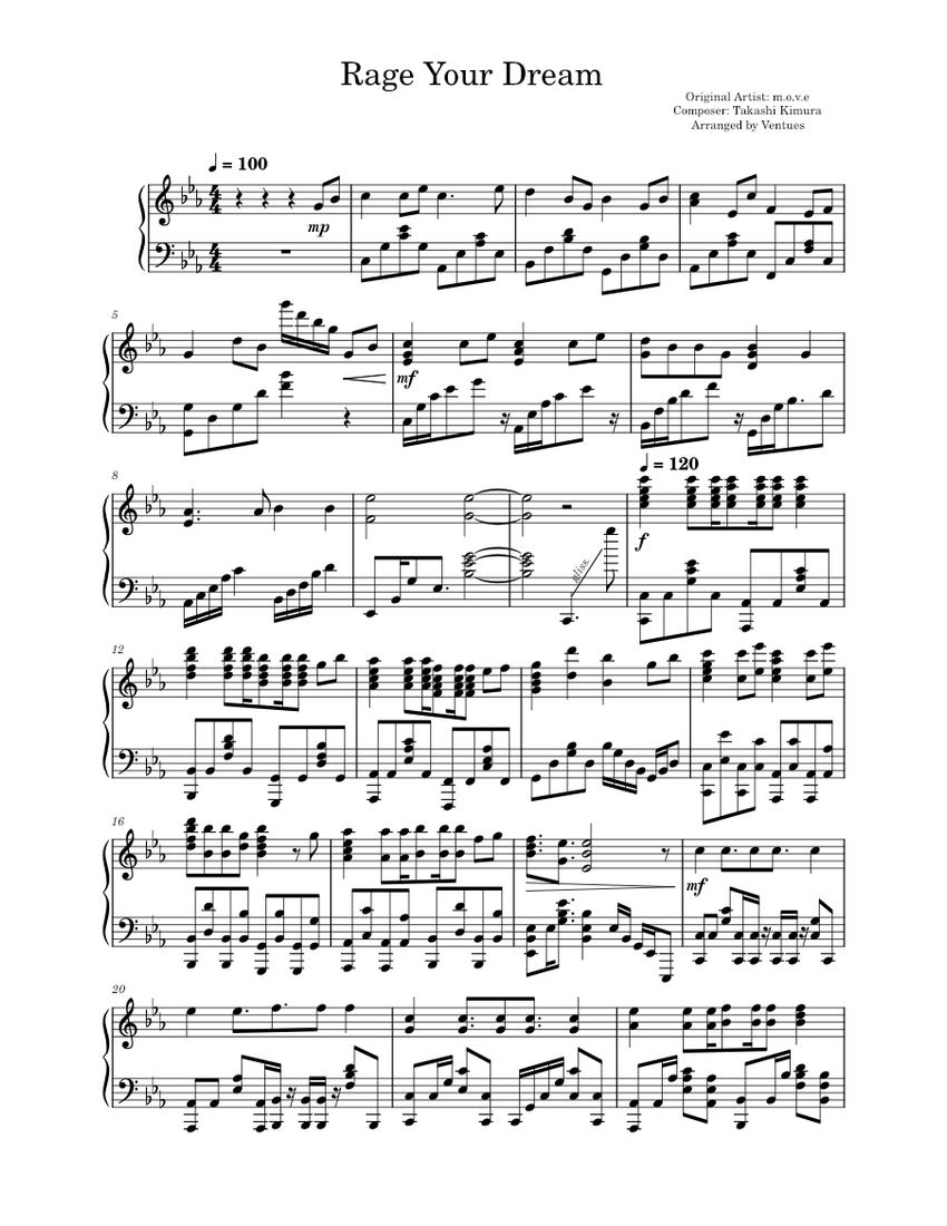 Initial D - Rage Your Dream (m.o.v.e) Piano Solo Sheet music for Piano (Solo) | Musescore.com