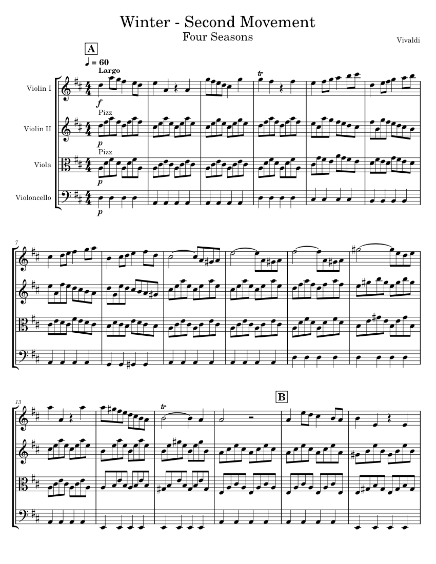 Largo from Winter – A. Vivaldi Sheet music for Violin, Viola, Cello ...