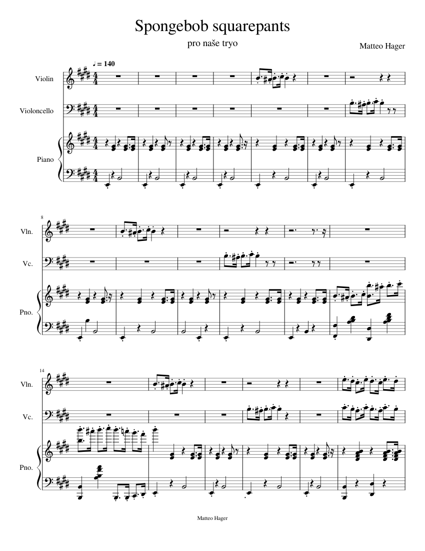 Spongebob squarepants ending theme for trio Sheet music for Piano ...