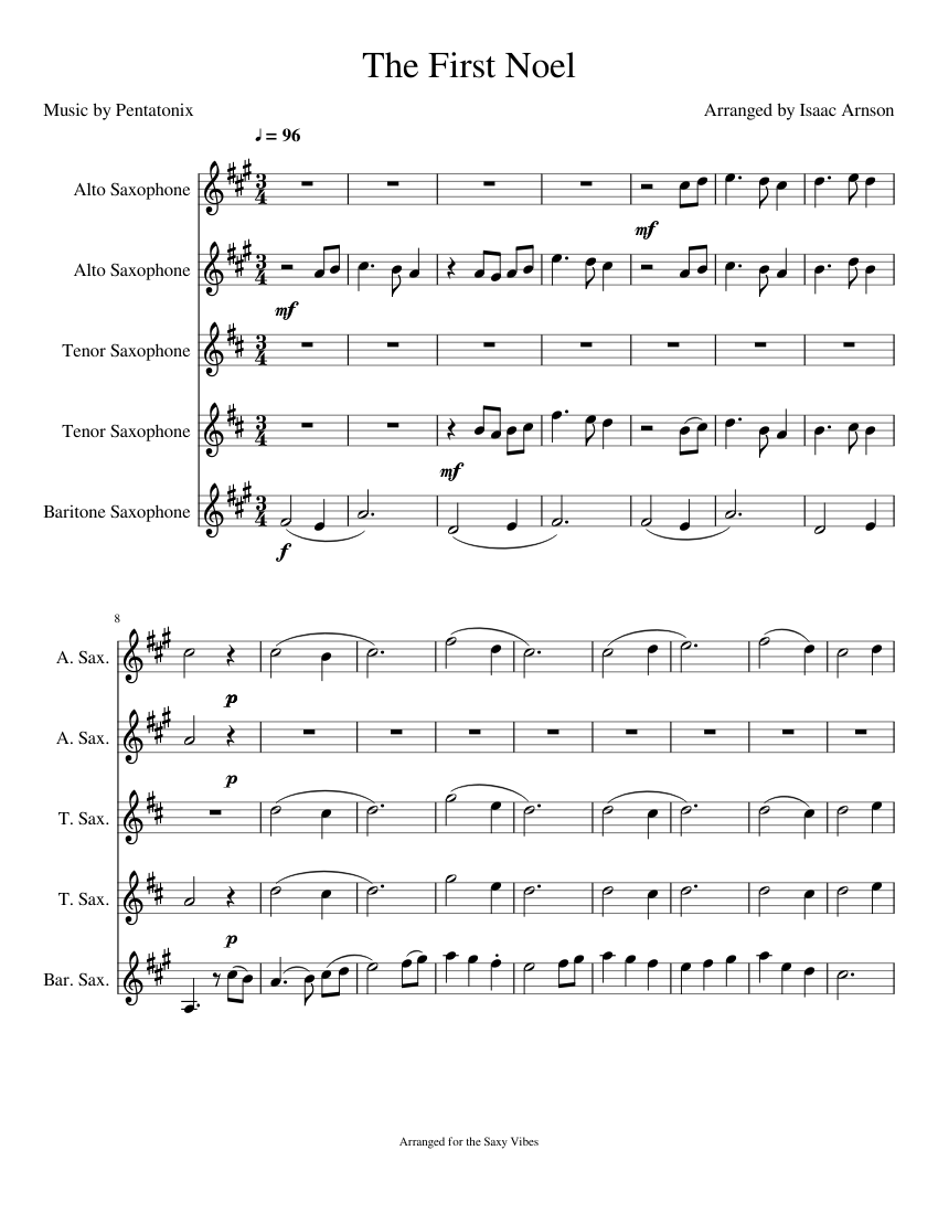 The First Noel Sheet music for Saxophone alto, Saxophone tenor ...