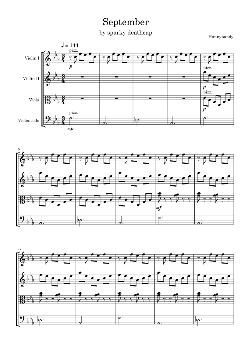 September by sparky deathcap Sheet music for Violin, Viola, Cello ...
