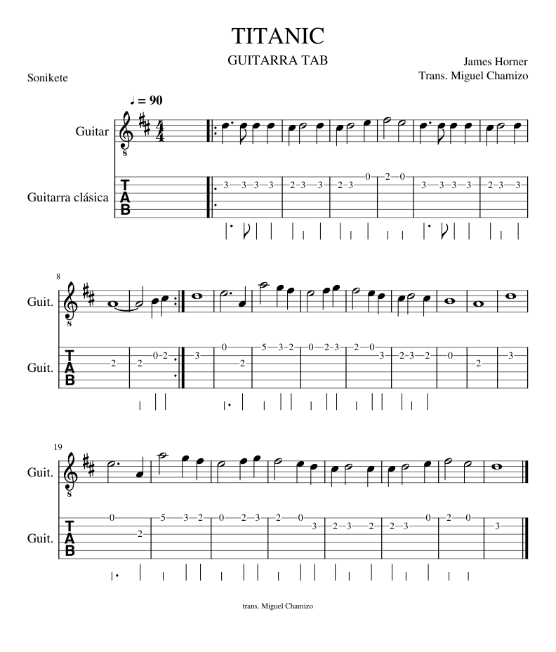 TITANIC- GUITARRA TAB Sheet music for Guitar (Mixed Duet) | Musescore.com