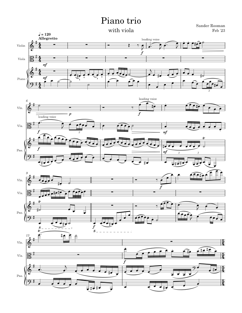 Piano trio (with viola) Sheet Music for Piano, Violin, Viola (Piano ...