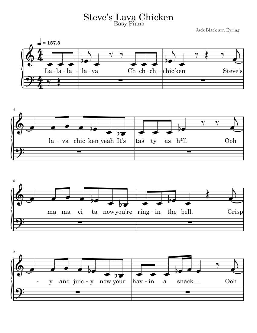 Steve's Lava Chicken Easy Piano Sheet Music for Piano (Solo ...