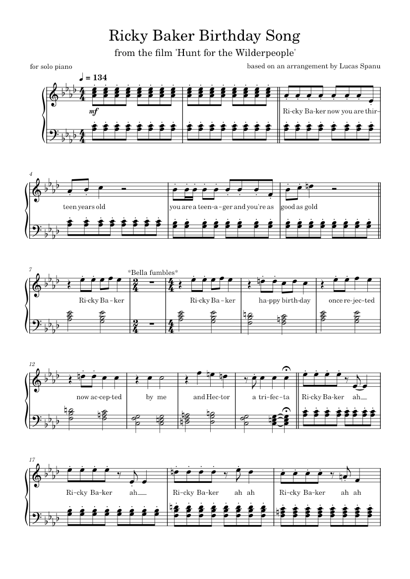 Ricky Baker Birthday Song Sheet Music for Piano (Solo) | MuseScore.com