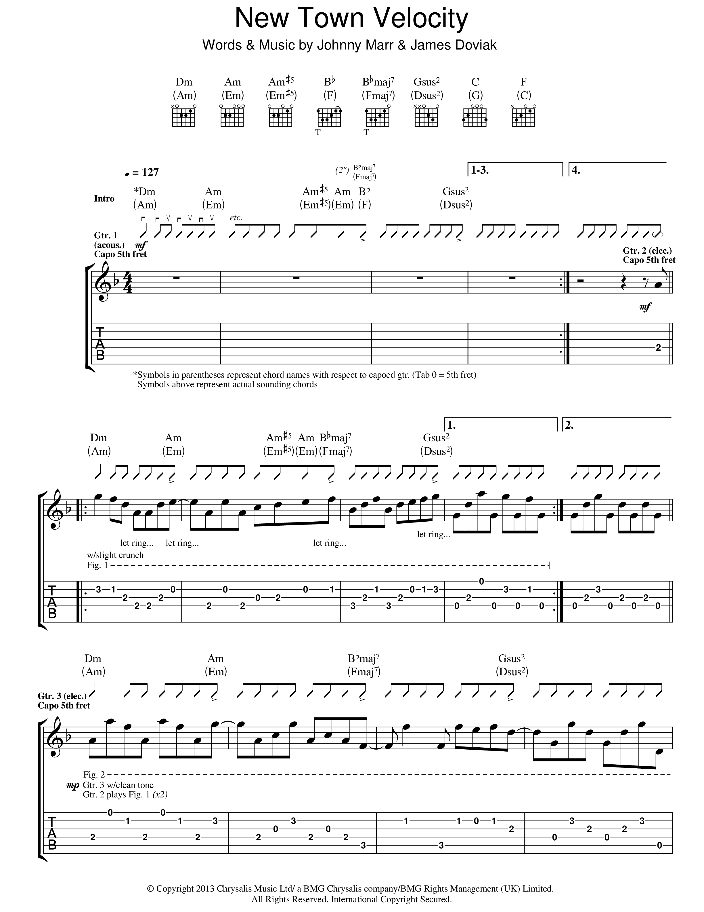 Play Official version of New town velocity Sheet Music by Johnny Marr ...
