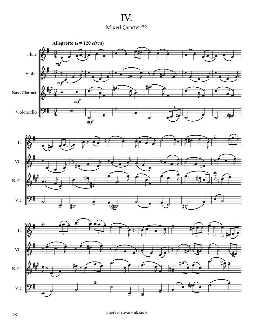Mixed Quartet #2, fourth movement (final) Sheet music for Violin, Flute ...