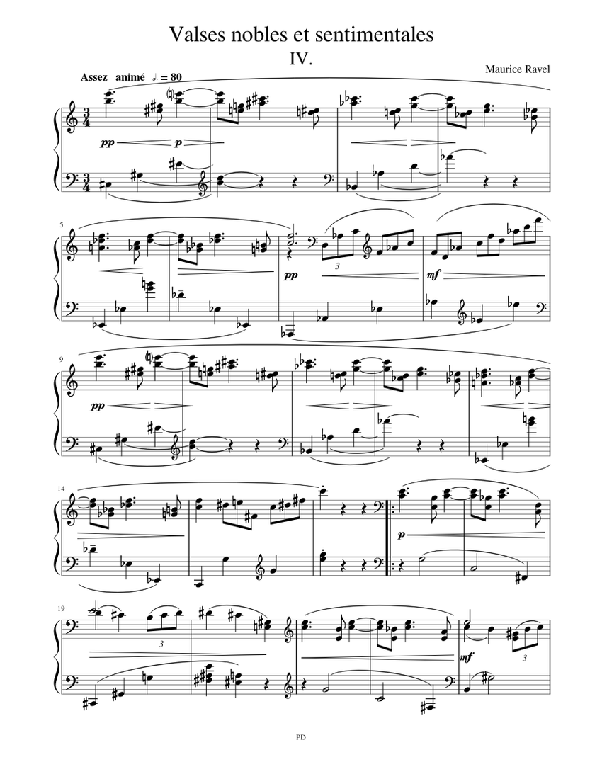 Ravel - Valses Nobles et Sentimentales, IV - Assez animé Sheet music for Piano (Solo ...