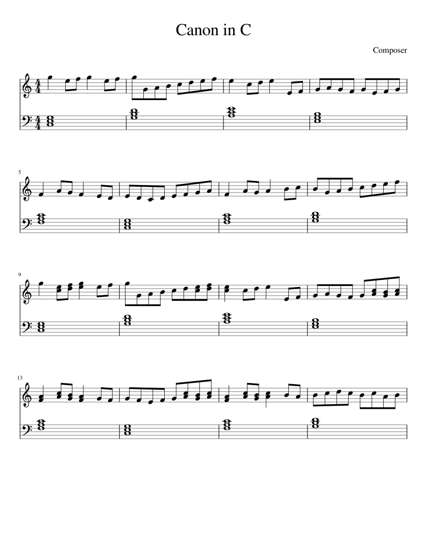 Canon in C Sheet music for Piano (Solo) | Download and print in PDF or ...