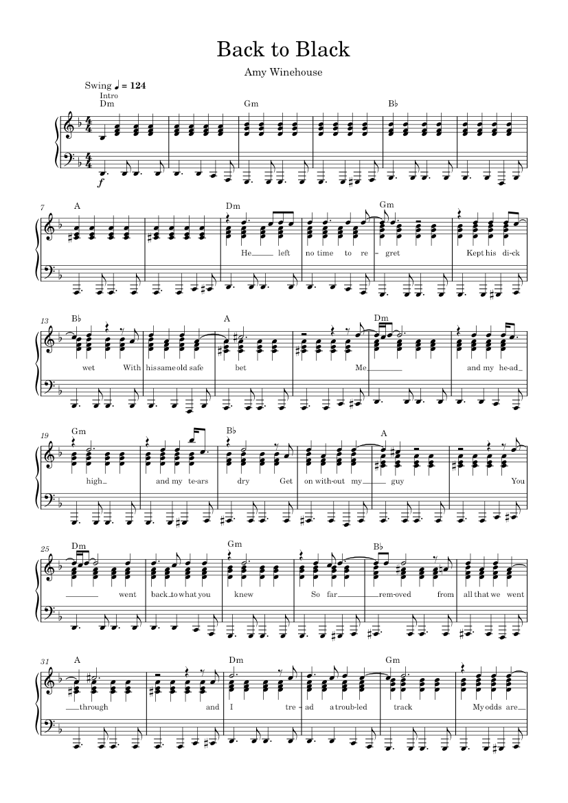 Back to Black Sheet music for Piano (Solo) | Musescore.com