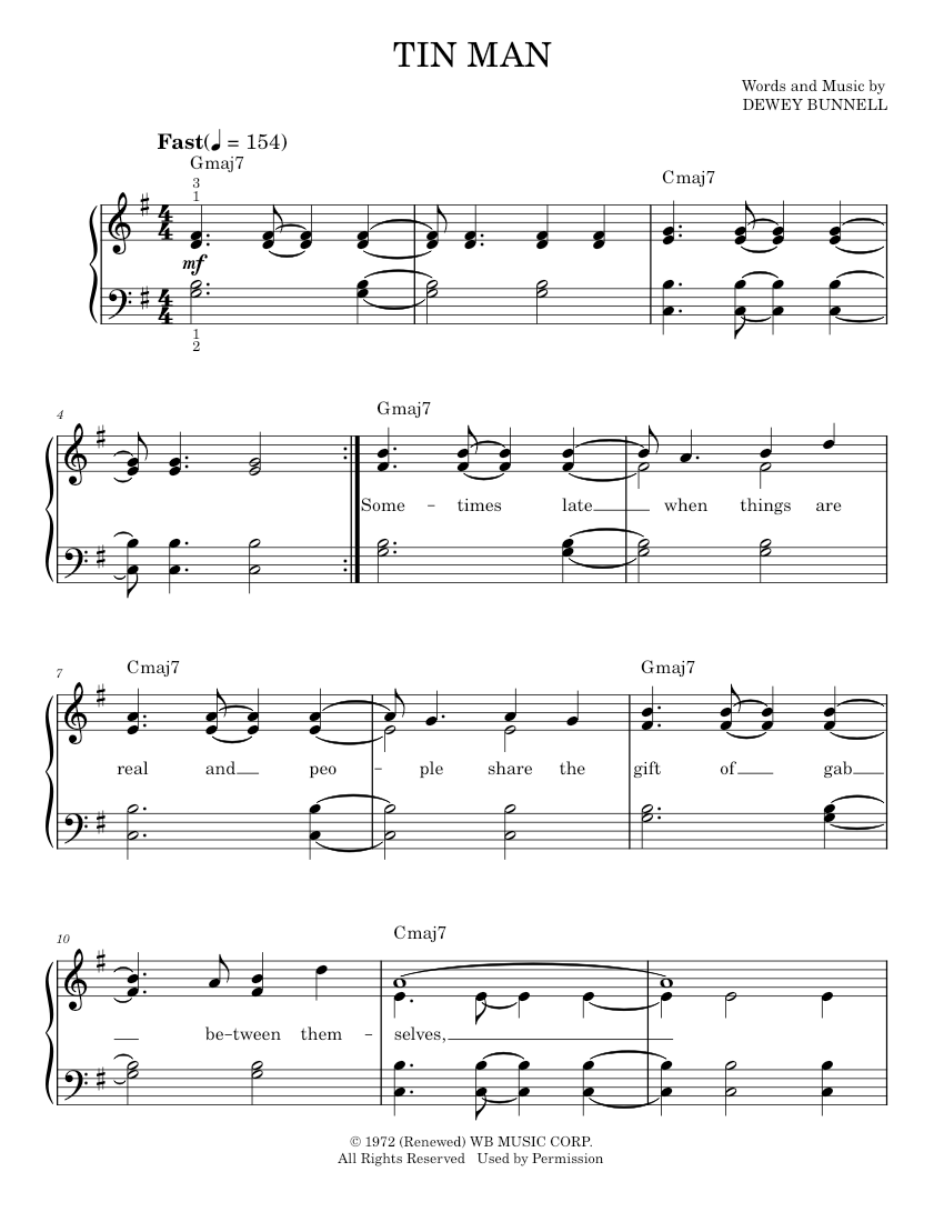 tin man Sheet music for Piano: Music Notes