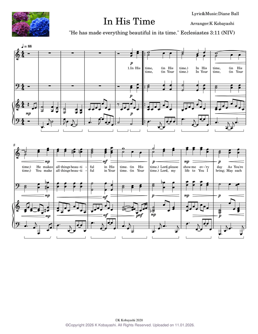 In His Time - Diane Ball Sheet music for Piano, Male, Child (Mixed Trio ...
