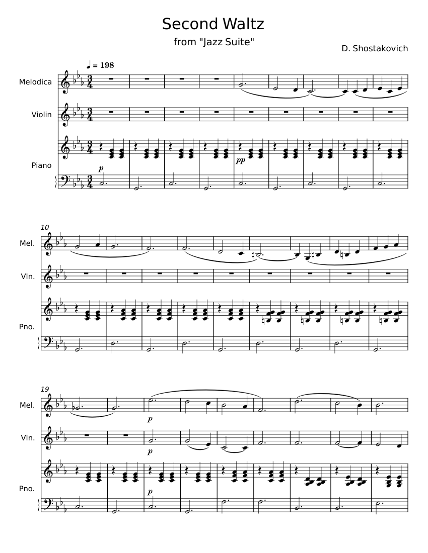 Second Waltz – D. Shostakovich Sheet music for Piano, Harmonium, Violin (Mixed Quartet ...