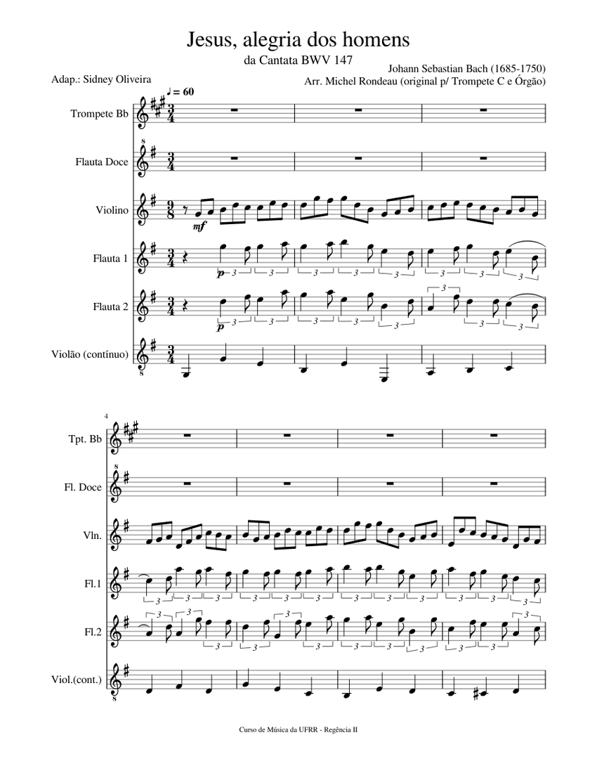 Jesus, Alegria dos Homens Sheet music for Flute, Trumpet in b-flat, Violin, Guitar & more ...