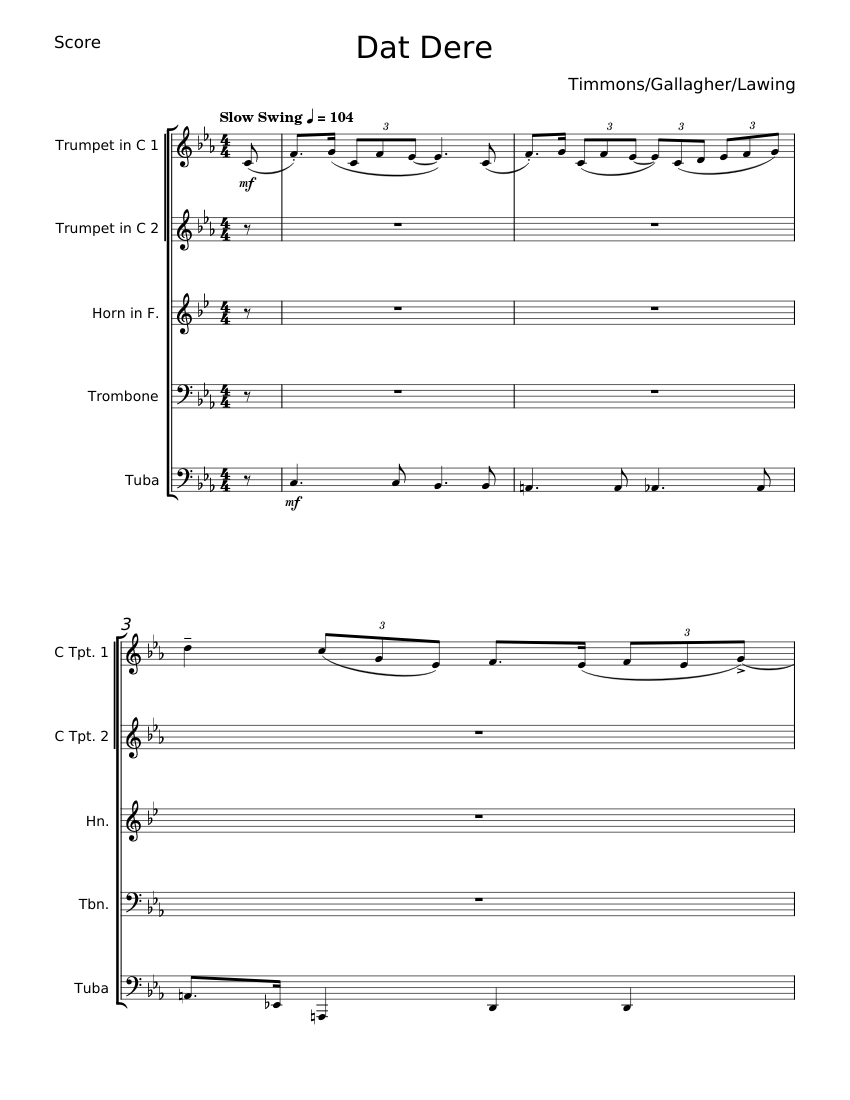 Dat Dere - Bobby Timmons Sheet music for Trombone, Cornet, Tuba, French ...
