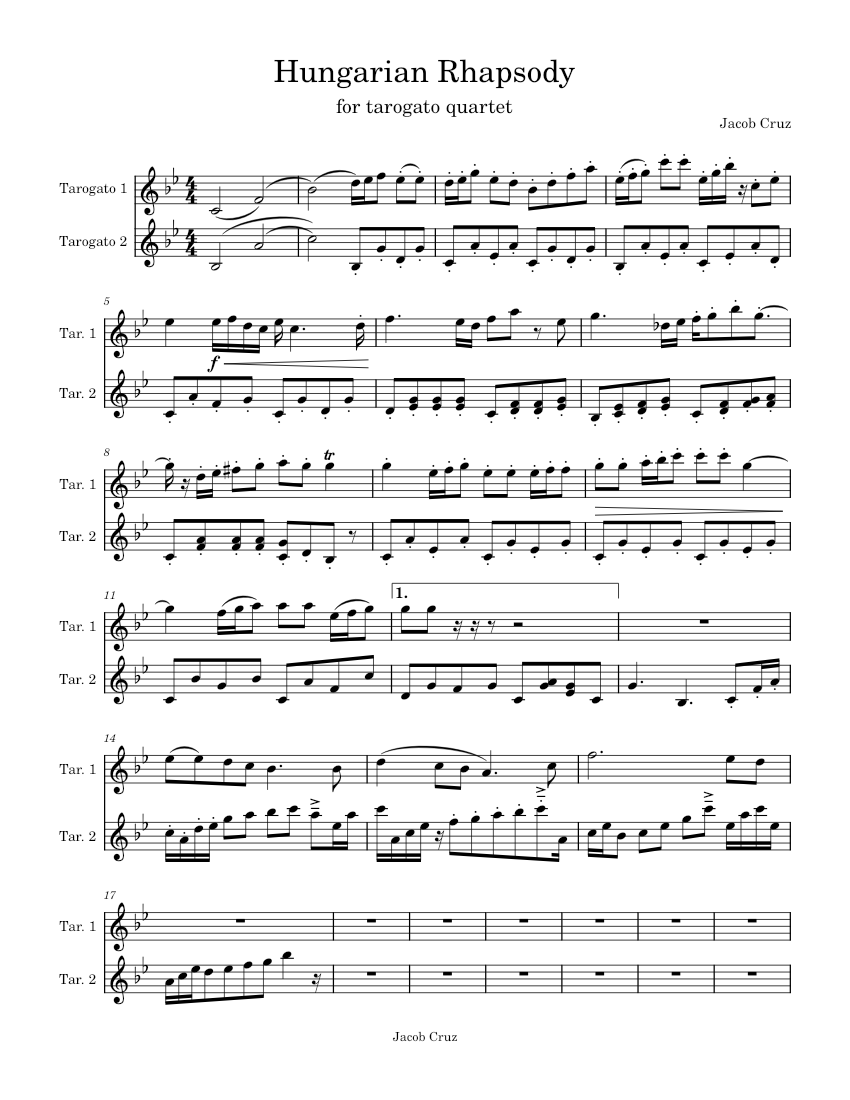 Hungarian Rhapsody Tarogato Sheet Music for Oboe (Woodwind Duet ...