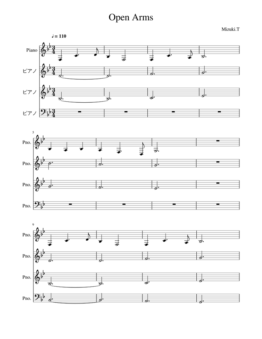 Open Arms Sheet music for Piano (Solo) | Musescore.com