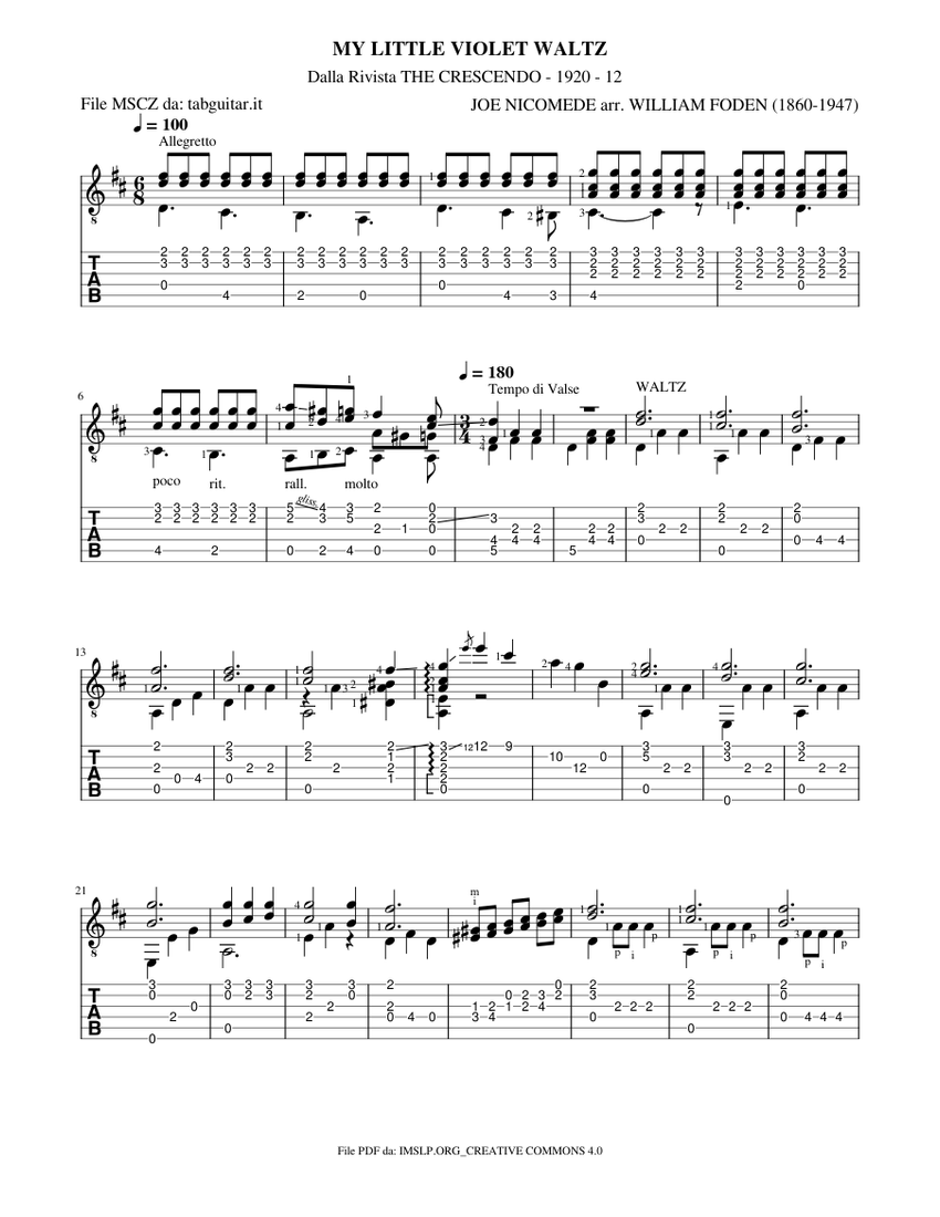 FODEN - MY LITTLE VIOLET WALTZ Sheet music for Guitar (Solo ...