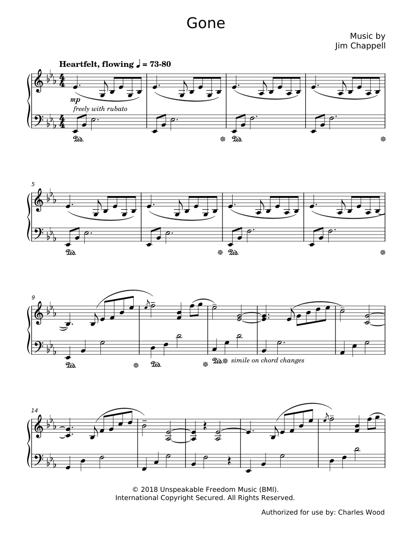 Gone - Jim Chappell Sheet Music for Piano (Piano Duo) | MuseScore.com