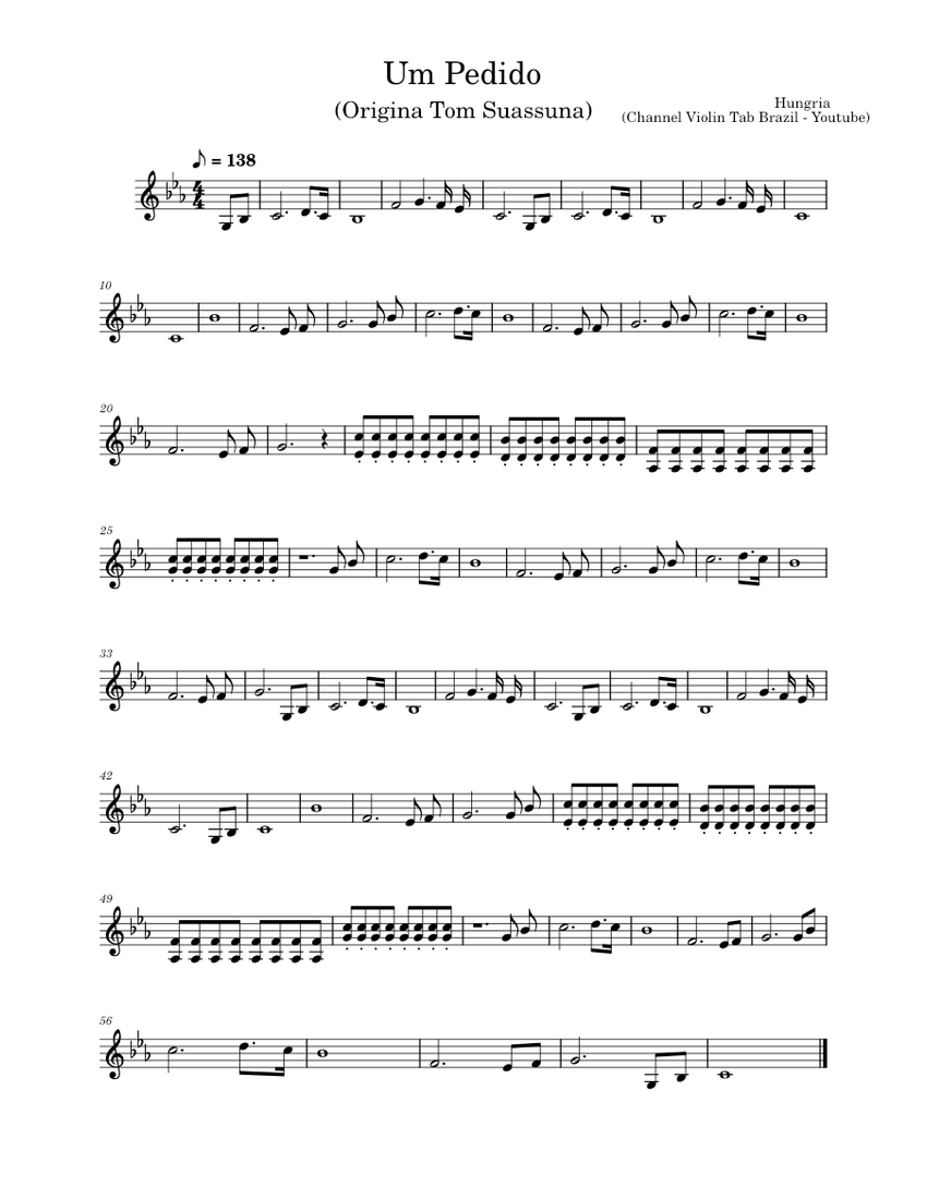 Um pedido – Hungria hip hop (Channel Violin Tab Brazil - Youtube) Sheet ...