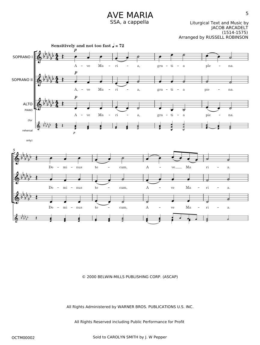 Ave Maria - Jacob Arcadelt Sheet music for Piano, Soprano, Alto (Mixed ...