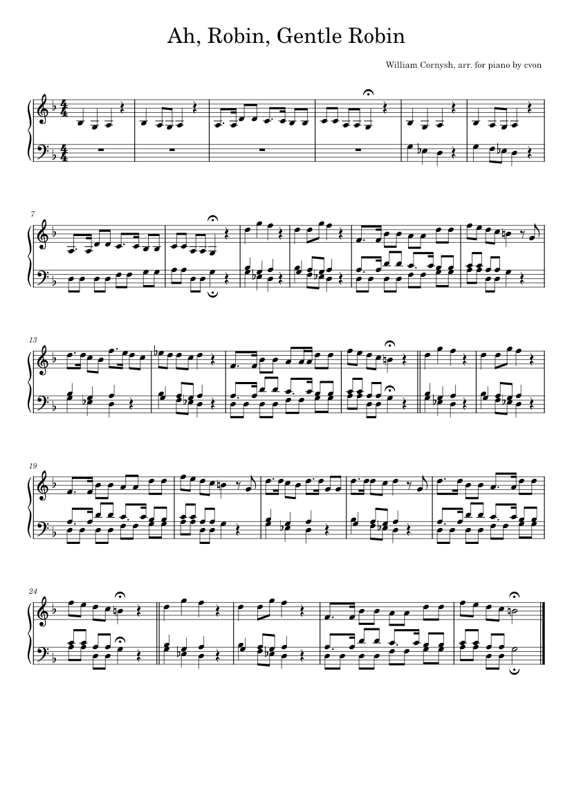 Ah Robin Sheet music for Piano (Solo) Easy | Musescore.com