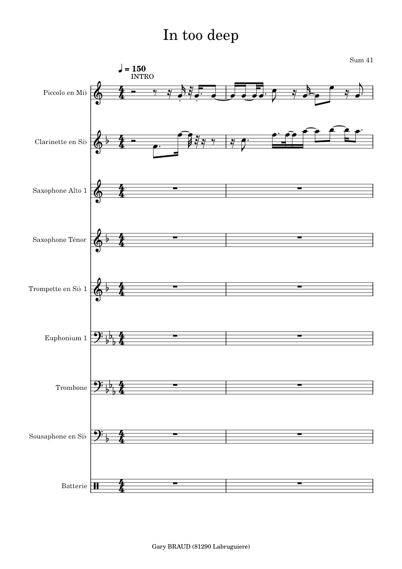 In Too Deep Sheet music for Trombone, Euphonium, Flute piccolo ...