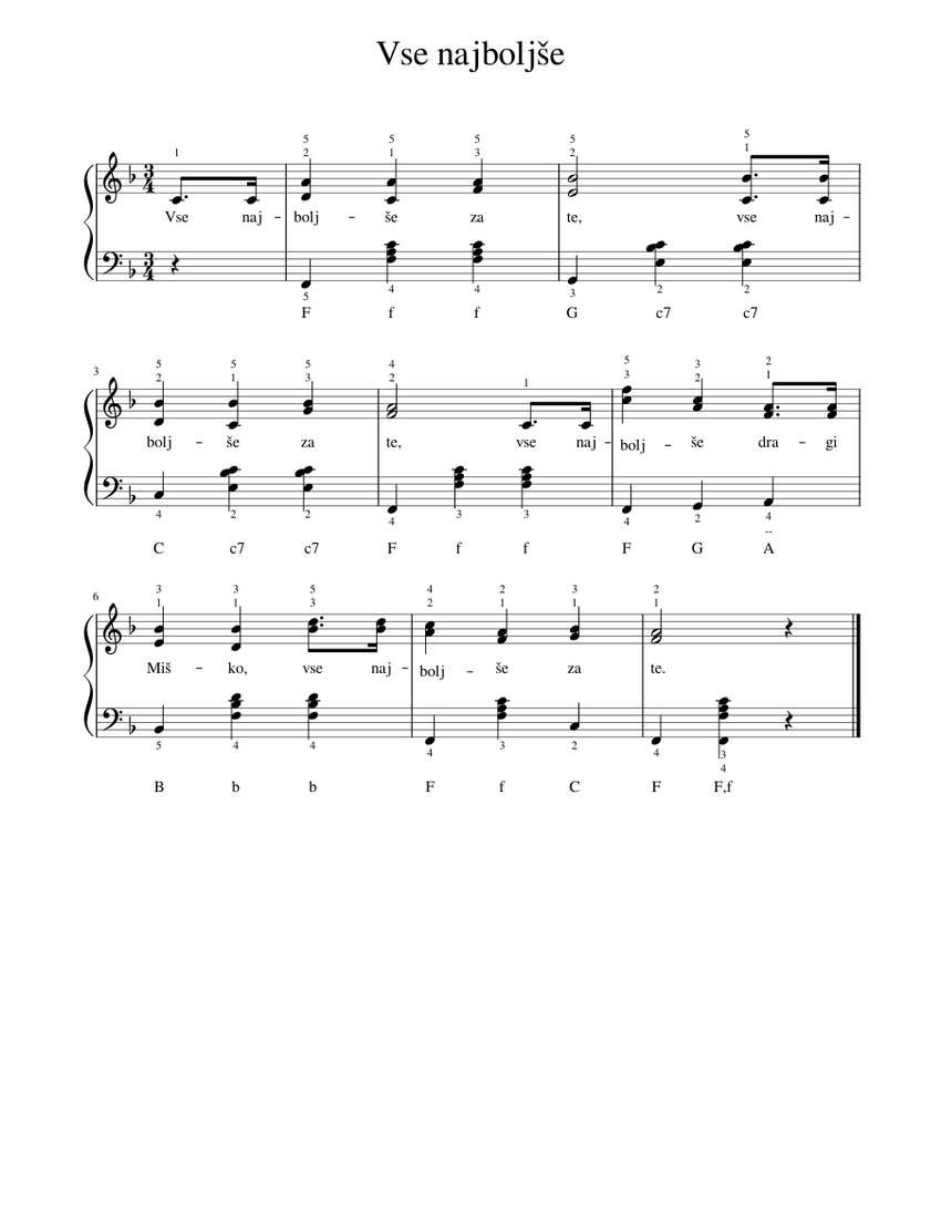 Vse najboljše klavirska Sheet music for Piano (Solo) Easy | Musescore.com