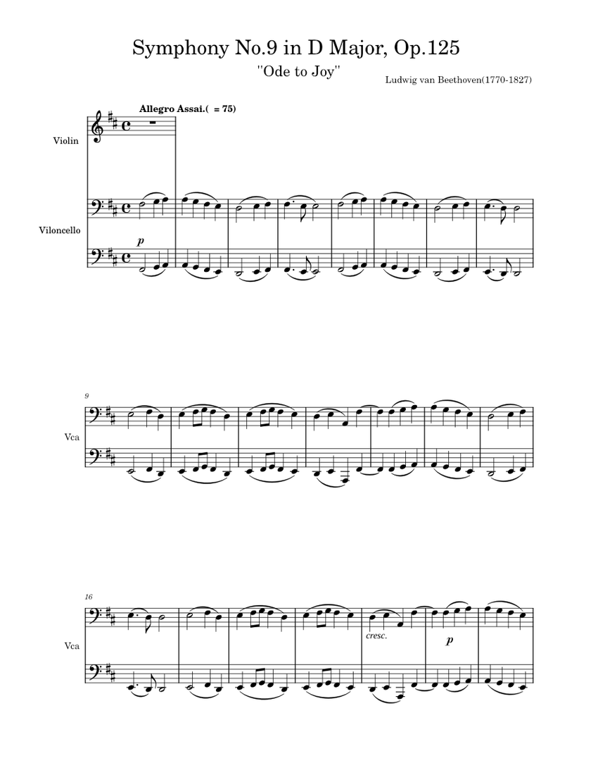 Ode To Joy – Ludwig van Beethoven Symphony No.9 in D Major, Op Sheet ...