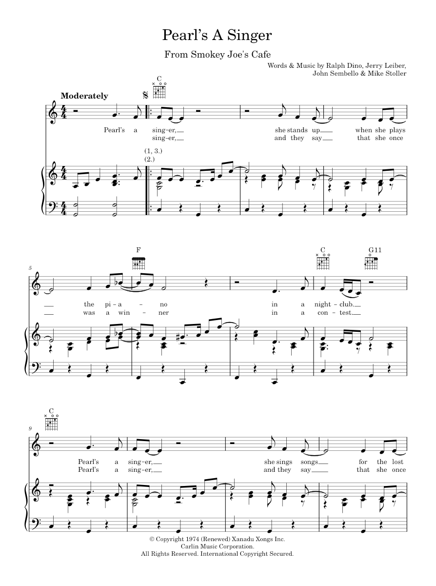 Pearl's A Singer (from 'Smokey Joe's Cafe') Sheet music for Piano ...