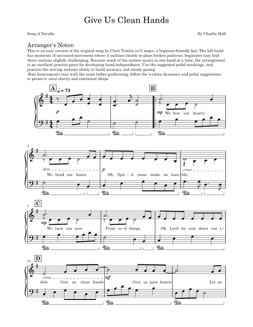 Give us clean hands – Chris Tomlin (Song of Serafin) Sheet music for ...