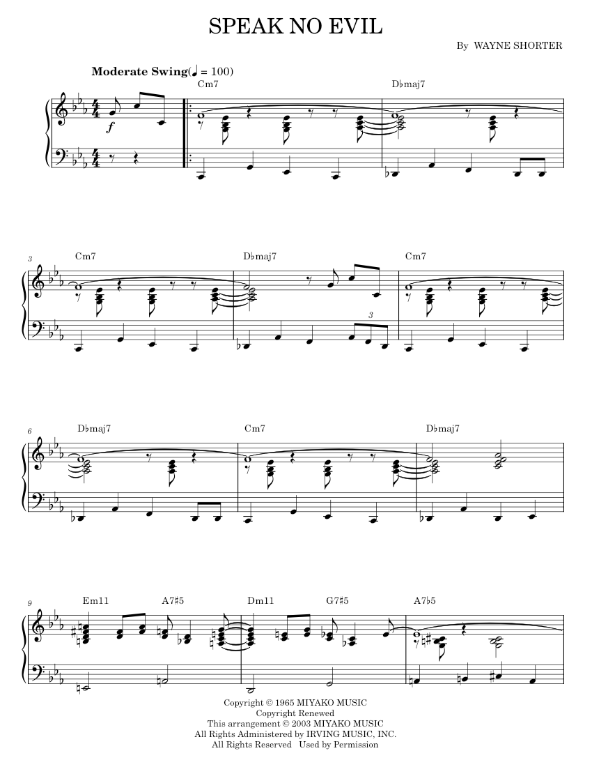 Play Official version of Speak No Evil Sheet Music by Wayne Shorter for ...