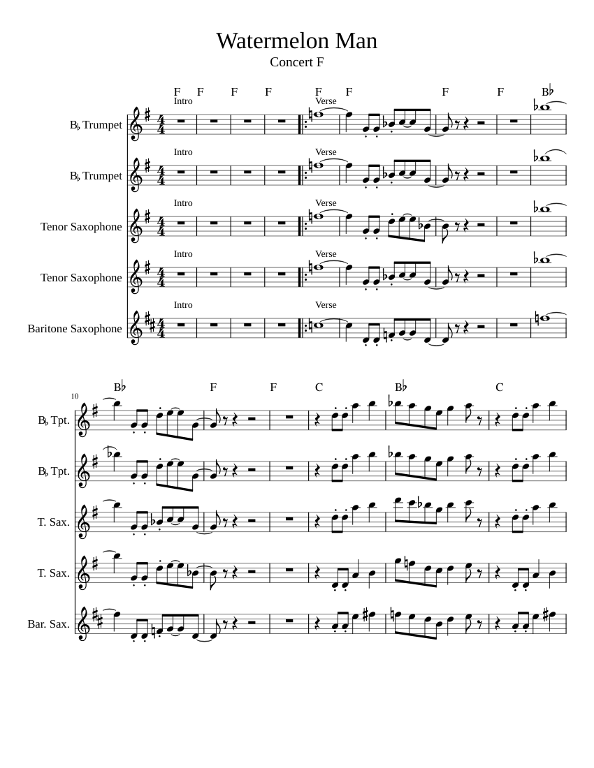 Watermelon Man Sheet music for Cornet, Saxophone tenor, Saxophone ...