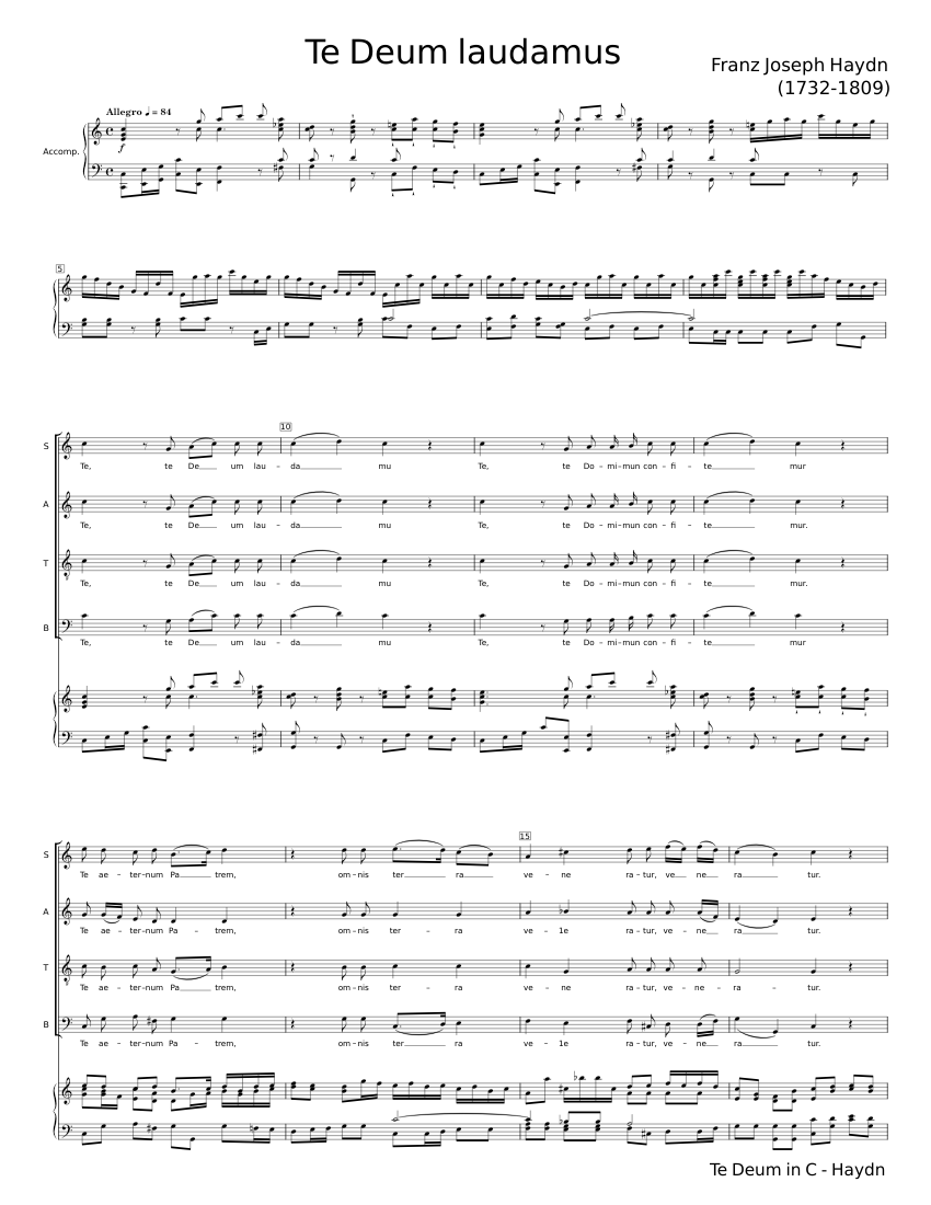 Te Deum laudamus - Franz Joseph Haydn Sheet music for Piano, Synthesizer (Mixed Ensemble ...
